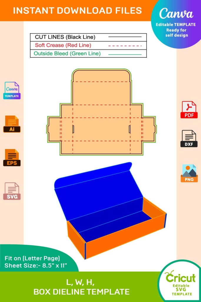 Roll end Tuck top two side rollover box, RETT Box dieline template and 3D box - MasterBundles