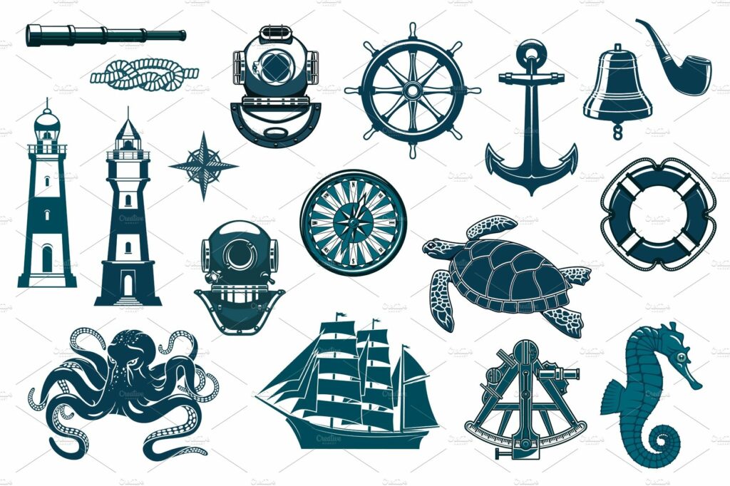 Nautical seafaring, sailing icons – MasterBundles