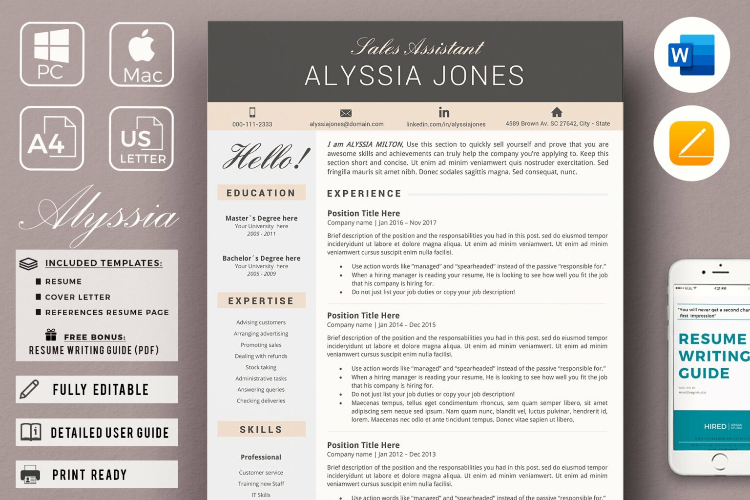Sales Assistant Resume CV Template – MasterBundles
