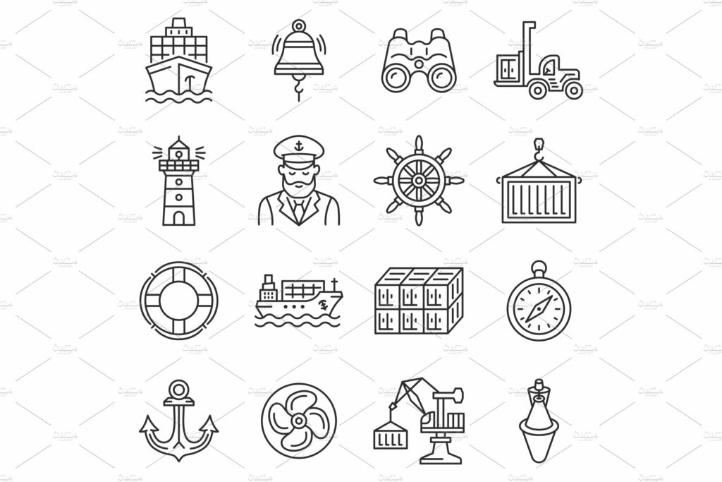 Sea port line icon set – MasterBundles
