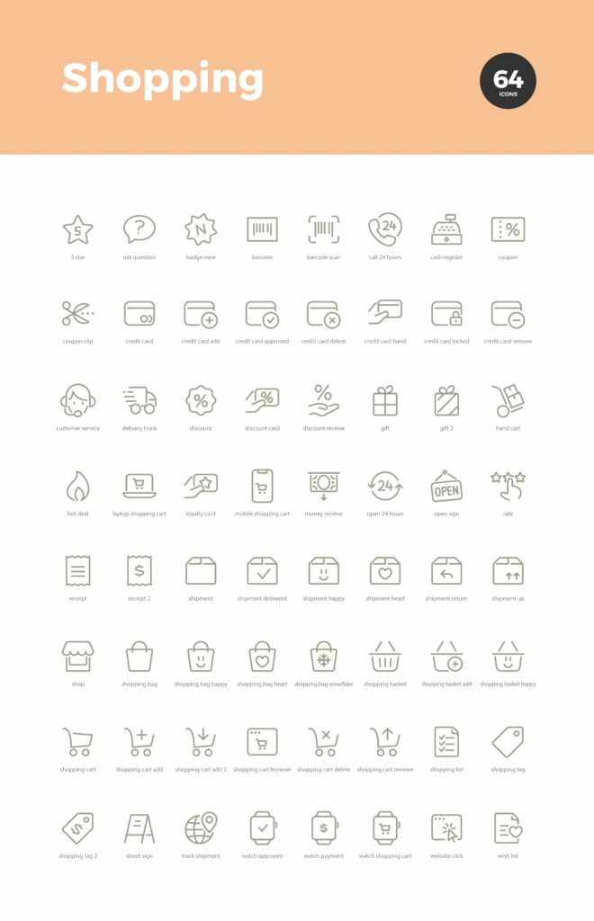 Shopping Icons — Pixi Line – MasterBundles
