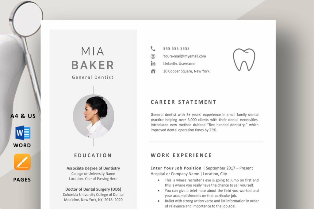 Dental resume template – MasterBundles