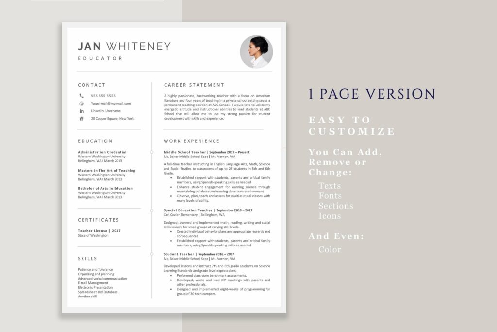 Elementary Teacher resume template – MasterBundles