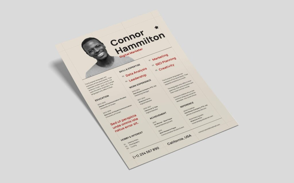 CV Resume Template - Swiss Style – MasterBundles
