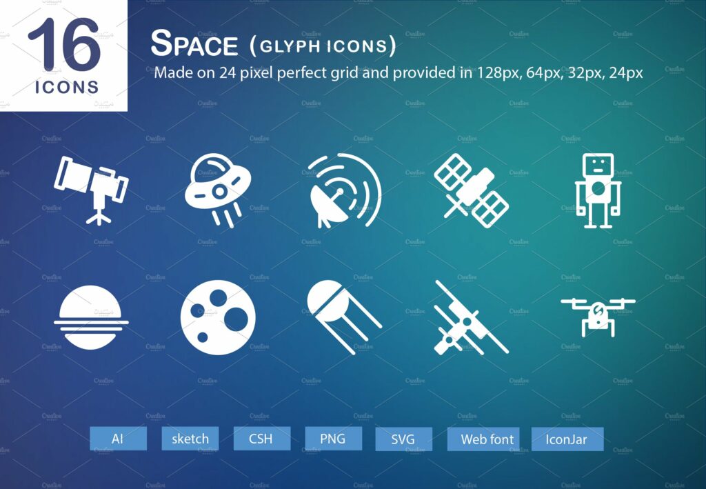 16 Space Glyph Icons – MasterBundles