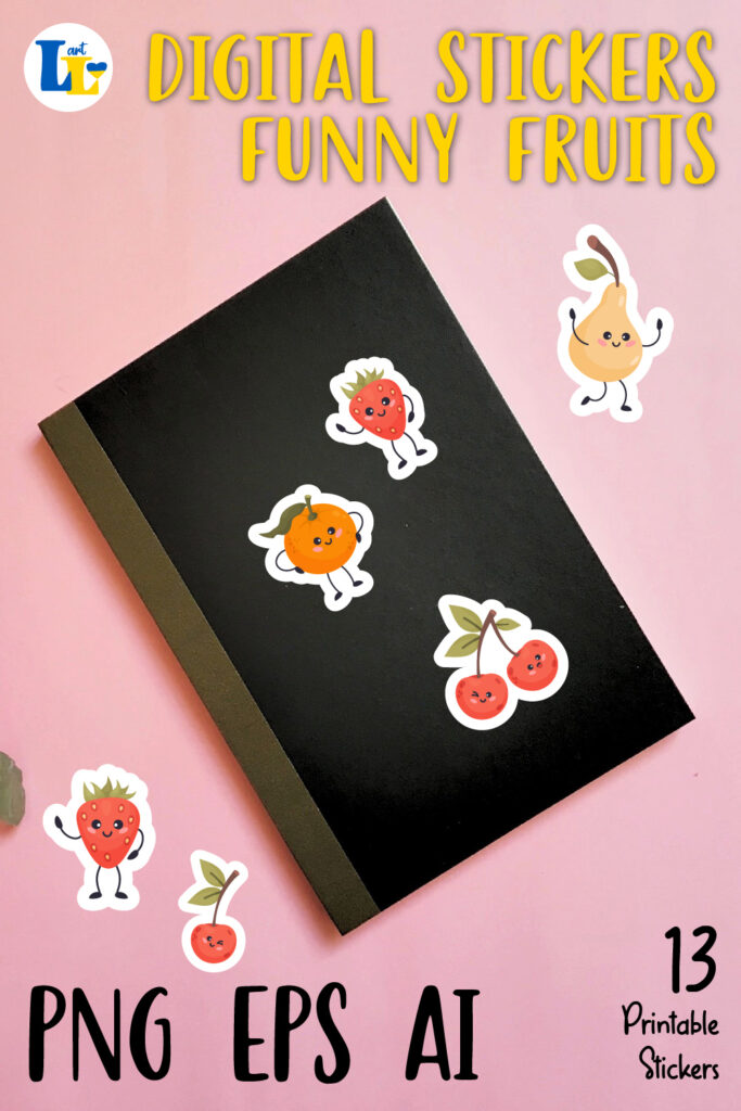 Cute fruit kawaii characters stickers bundle | 13 Printable digital sticker