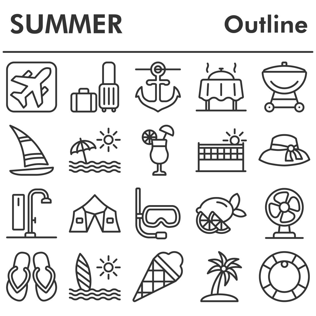 Set, summer icons set - MasterBundles