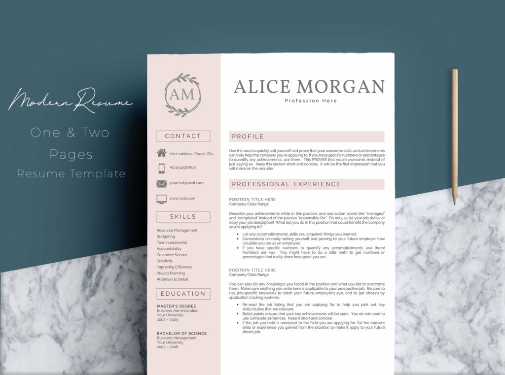 2 Pages Word Resume Template – MasterBundles