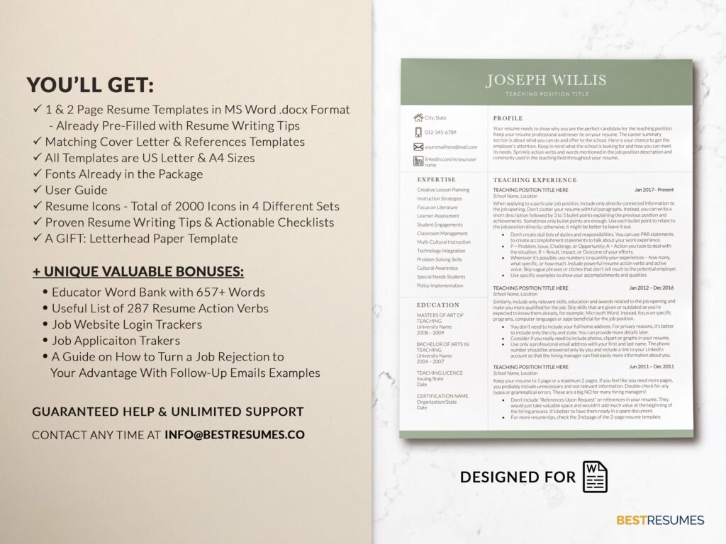 Teachers Resume Template for MS Word – MasterBundles