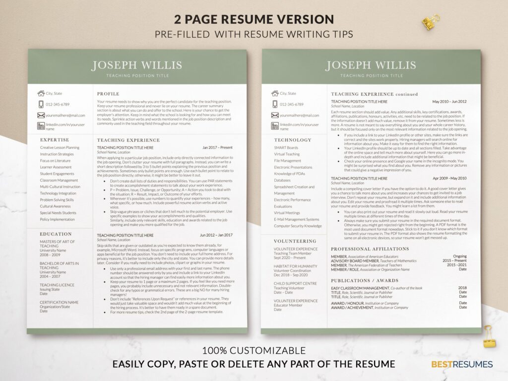 Teachers Resume Template for MS Word – MasterBundles