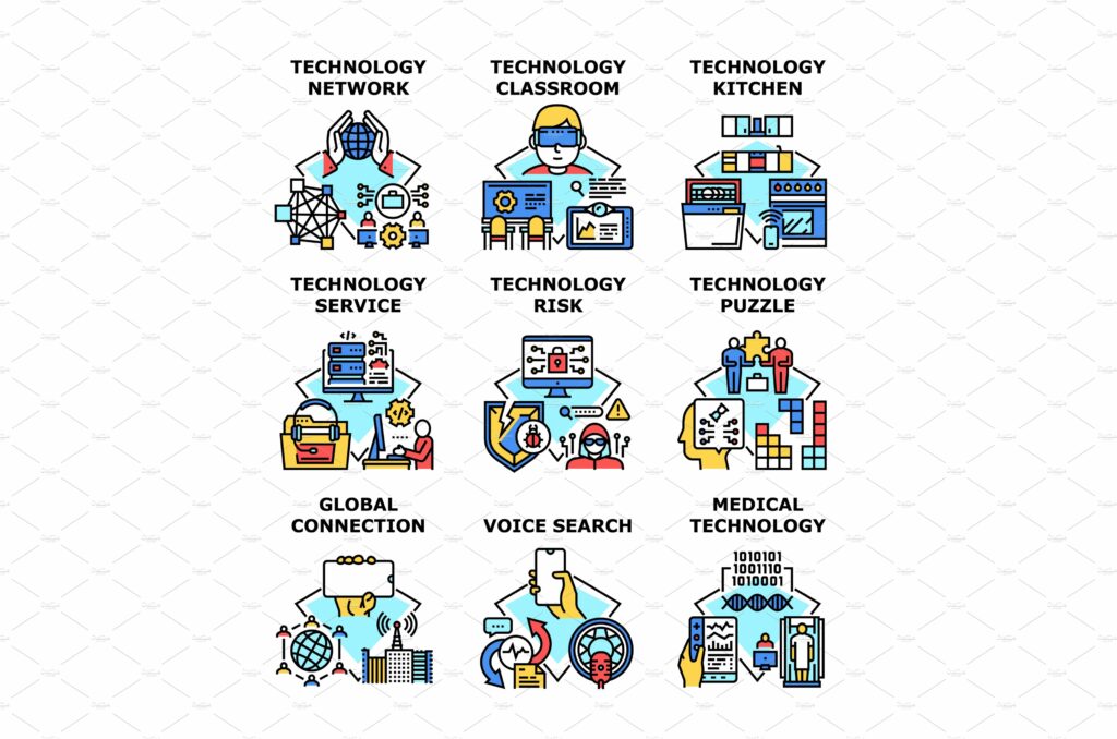 Technology Service Set Icons Vector – MasterBundles