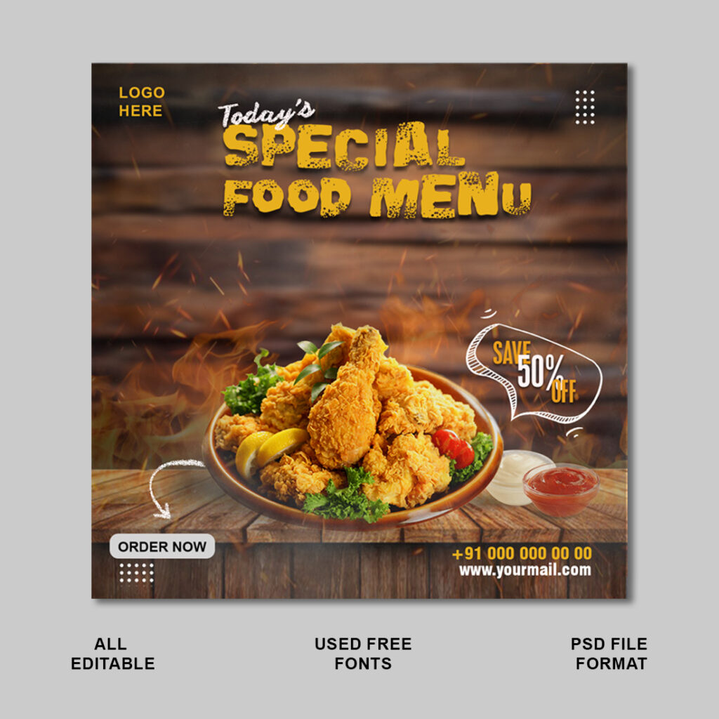 CREATIVE SOCIAL MEDIA FOOD AD, SOCIAL MEDIA SQUARE POST FOR RESTAURANT