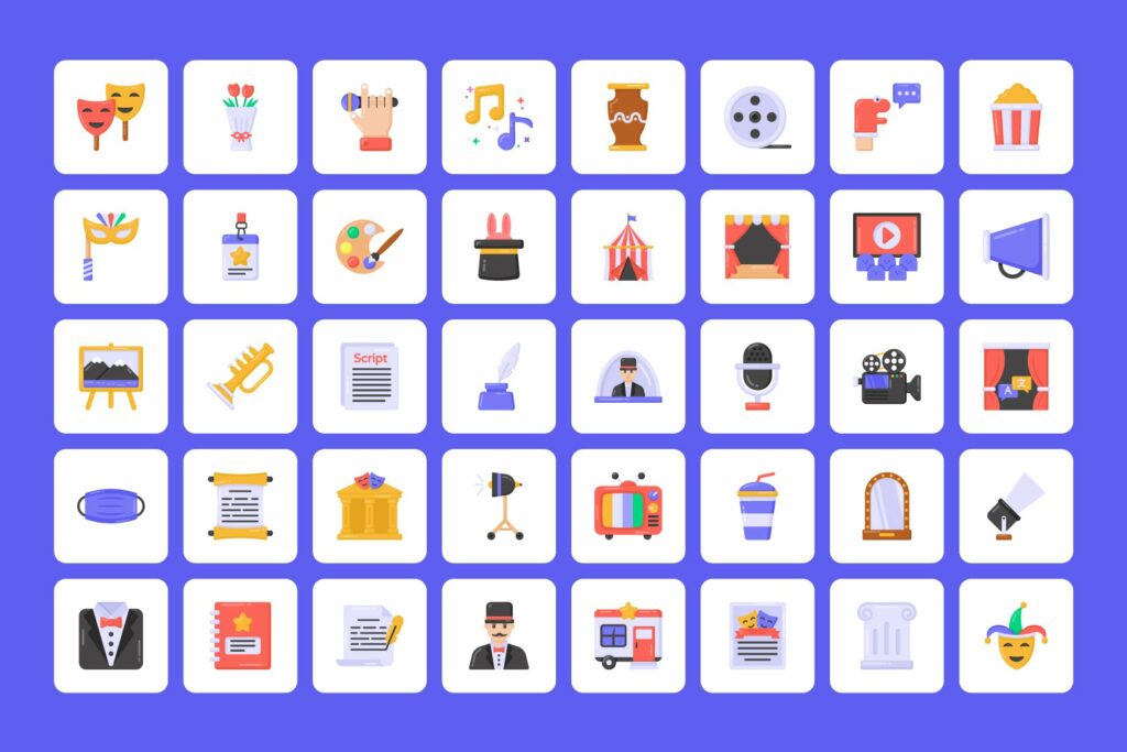 96 Flat Theater Vector Icons – MasterBundles