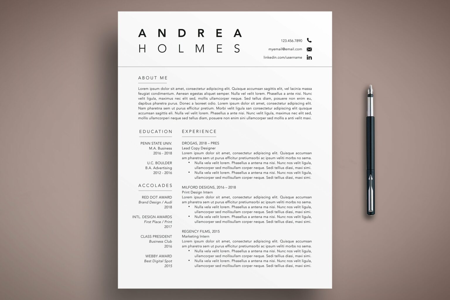 Modern Resume Template CV Word/Pages – MasterBundles