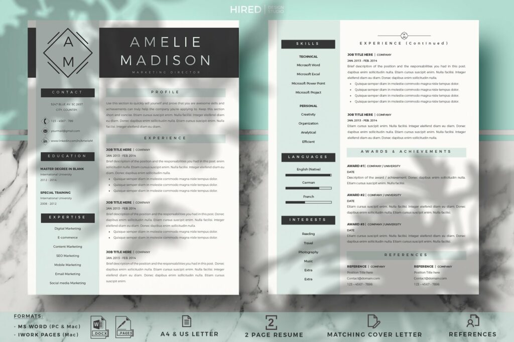 Marketing SEO Resume CV for Word & Pages – MasterBundles