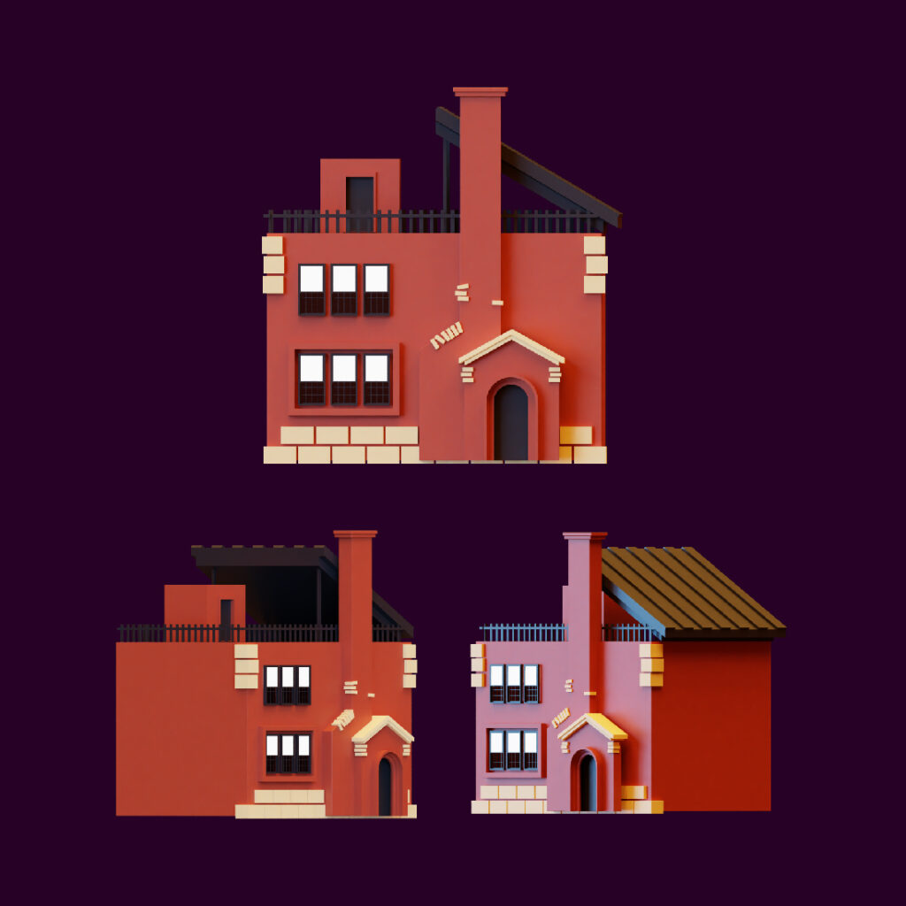 3D HOUSE BUILDING LOWPOLY RENDER from different view - MasterBundles
