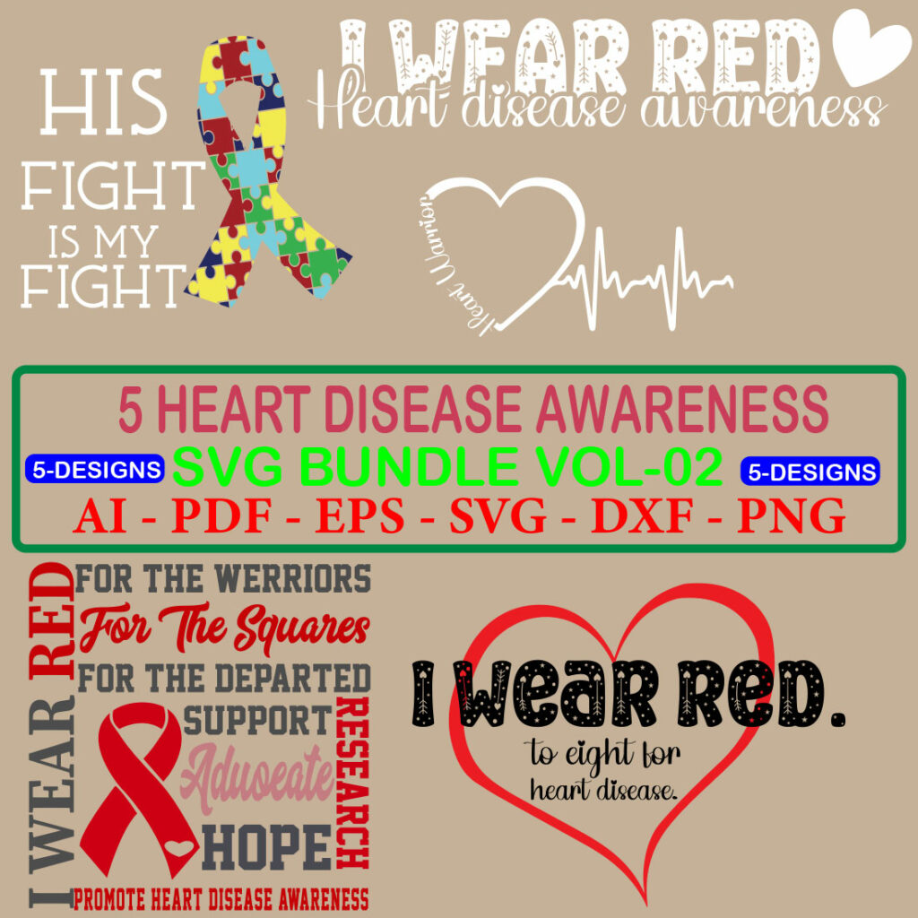 5 Heart Disease Awareness SVG Bundle Vol 02 - MasterBundles