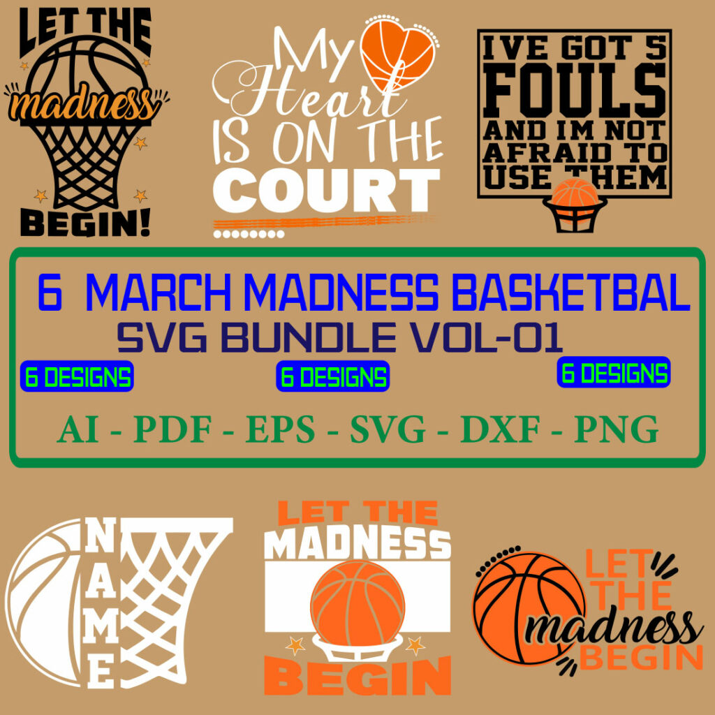 6 March Madness Basketbal SVG Bundle Vol 01 - MasterBundles