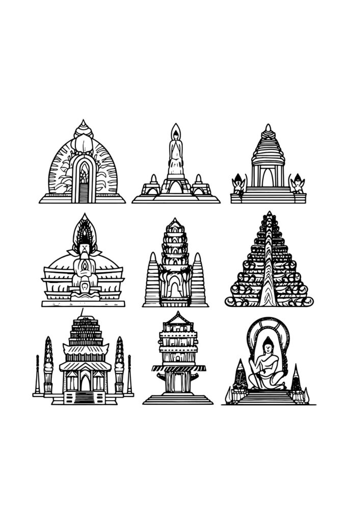 9 Hindu Temple Icons Bundle Set Illustration - MasterBundles
