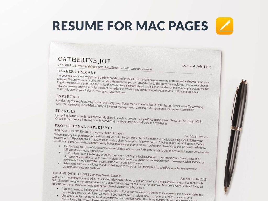 Resume Template for Apple Mac Pages – MasterBundles