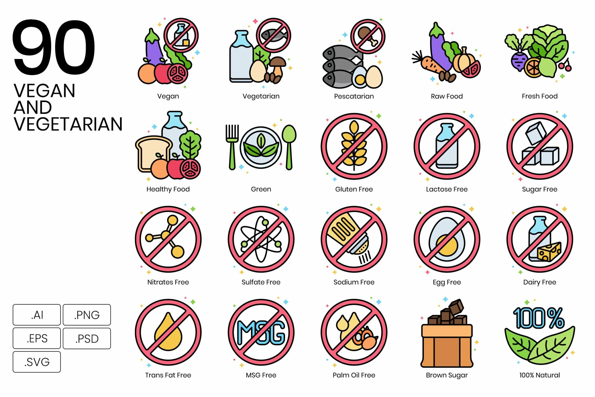 90 Vegan and Vegetarian Icons – MasterBundles