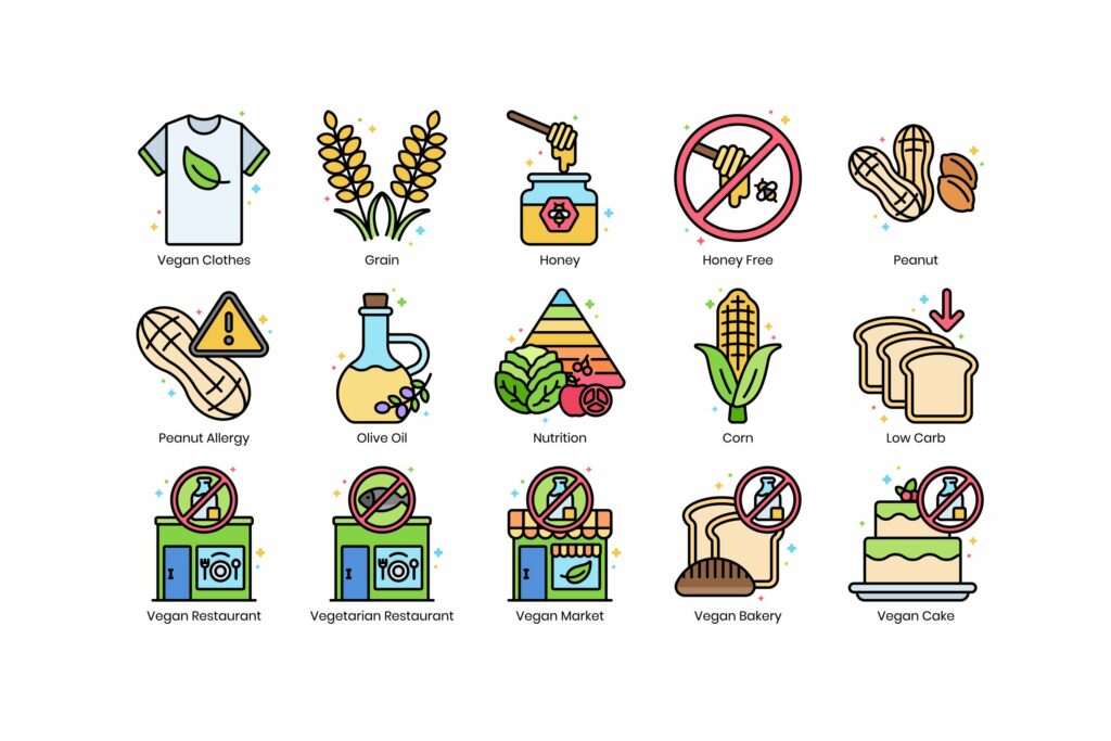 90 Vegan and Vegetarian Icons – MasterBundles