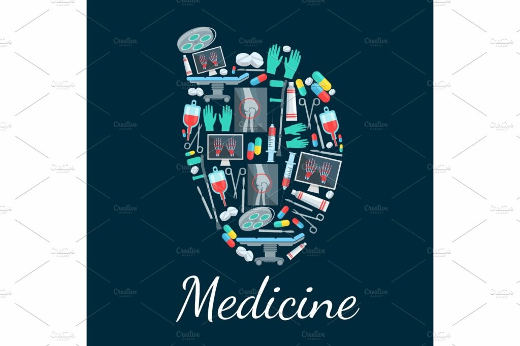 Human heart poster with medical and surgery icons – MasterBundles