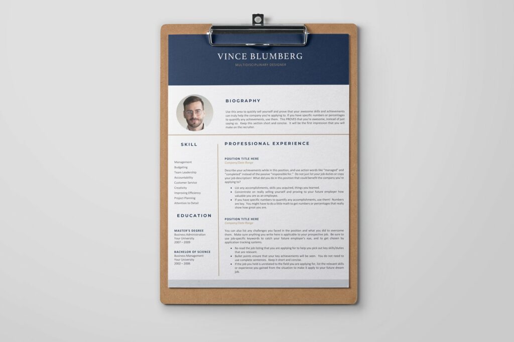 4 Page Resume/CV Template - Vince – MasterBundles