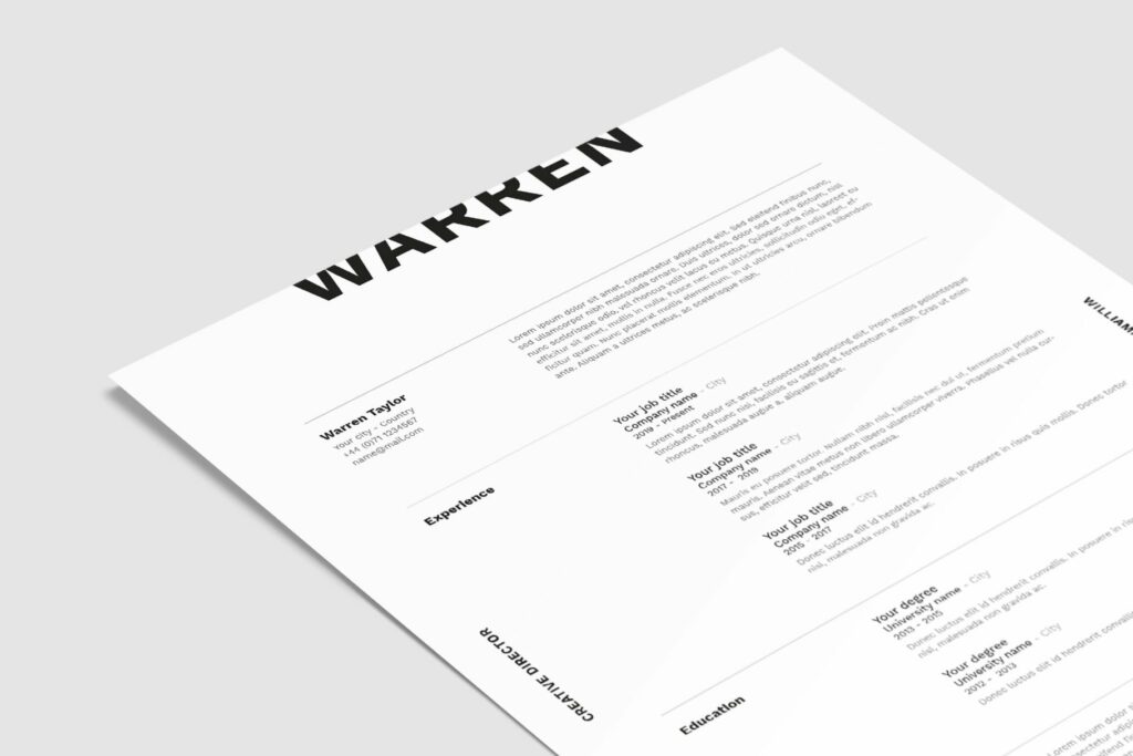 Warren | CV / resume template – MasterBundles