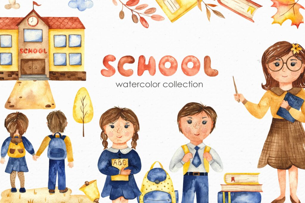 SCHOOL watercolor collection – MasterBundles