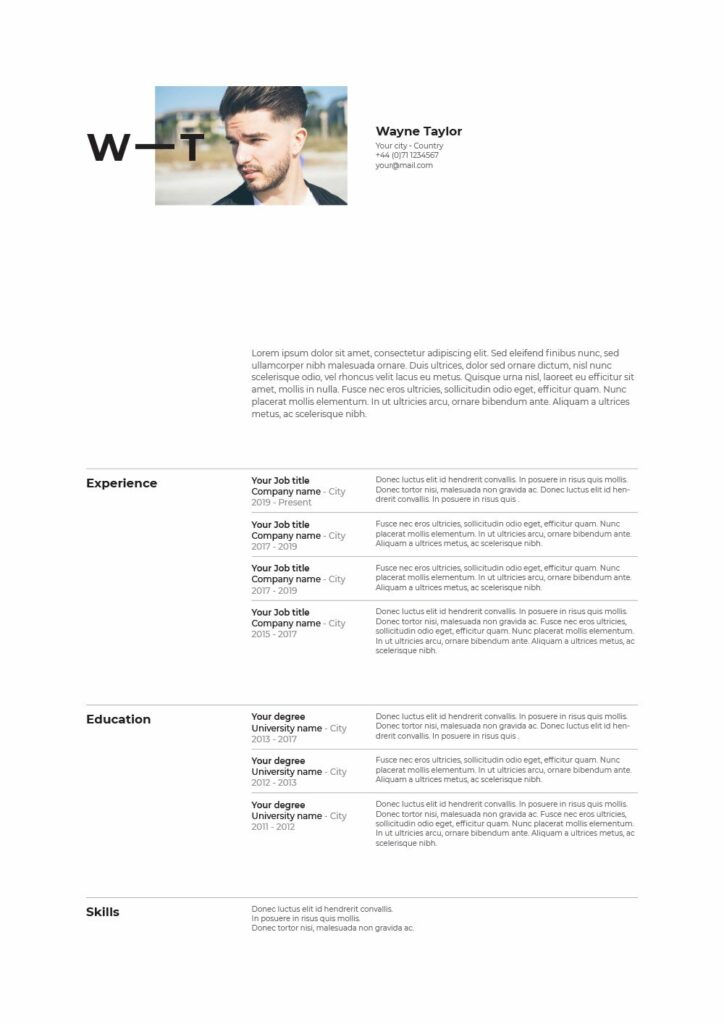 Wayne | CV / resume template – MasterBundles