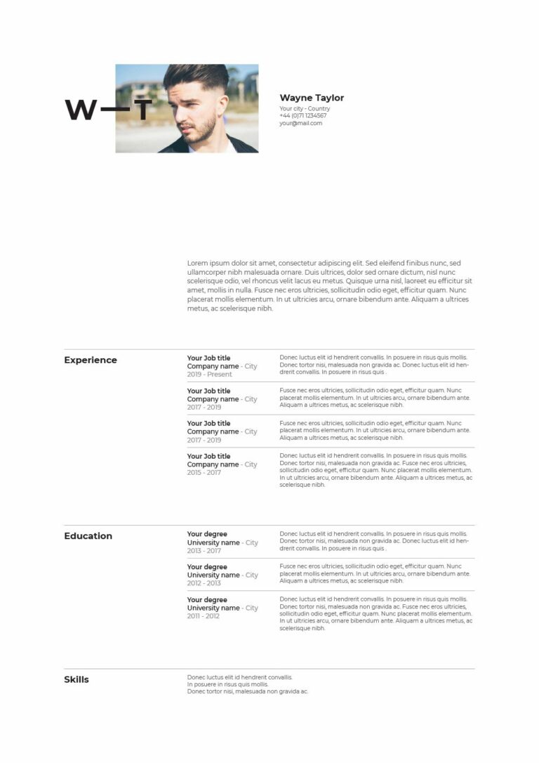 Wayne | CV / resume template – MasterBundles