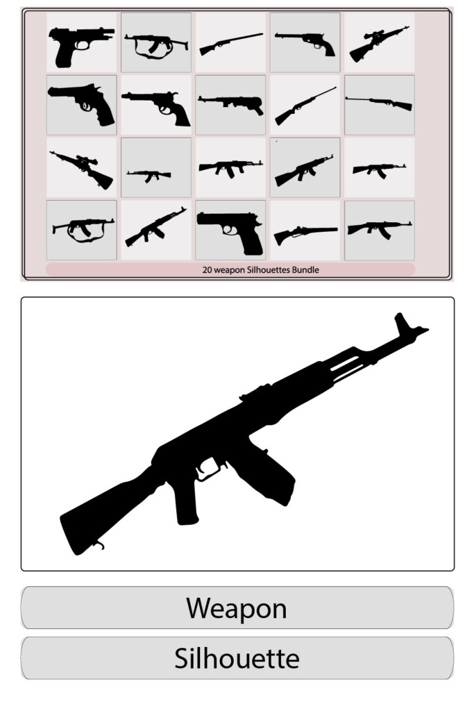 Big arsenal weapon,Weapons silhouette set,Set of Various Modern Weapons ...