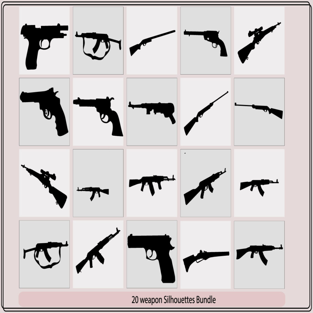Big arsenal weapon,Weapons silhouette set,Set of Various Modern Weapons ...