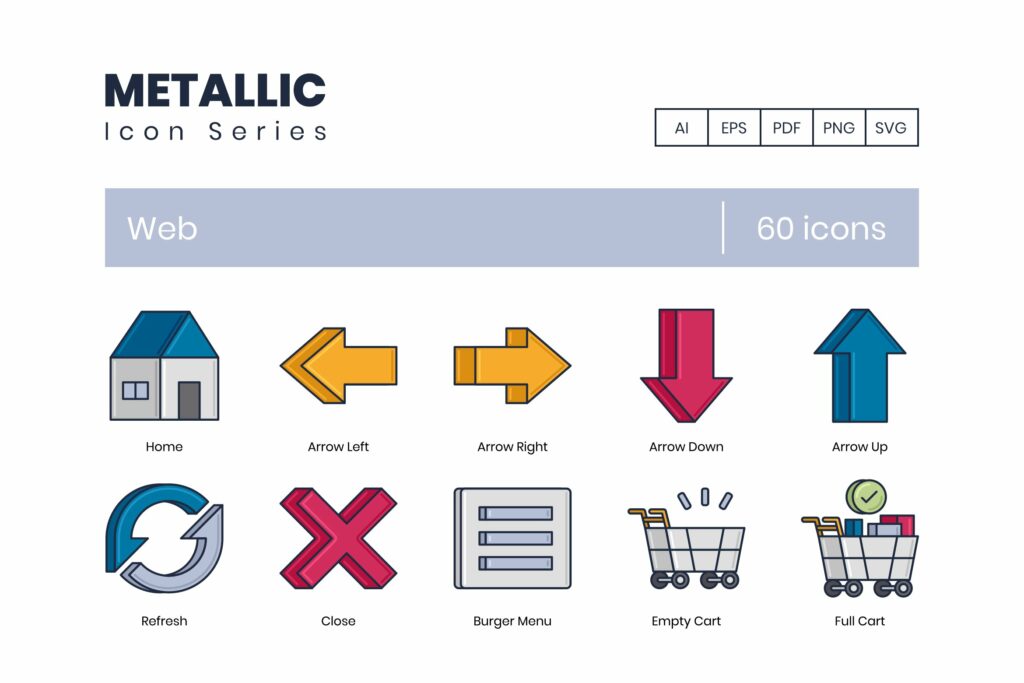 60 Web Icons | Metallic – MasterBundles