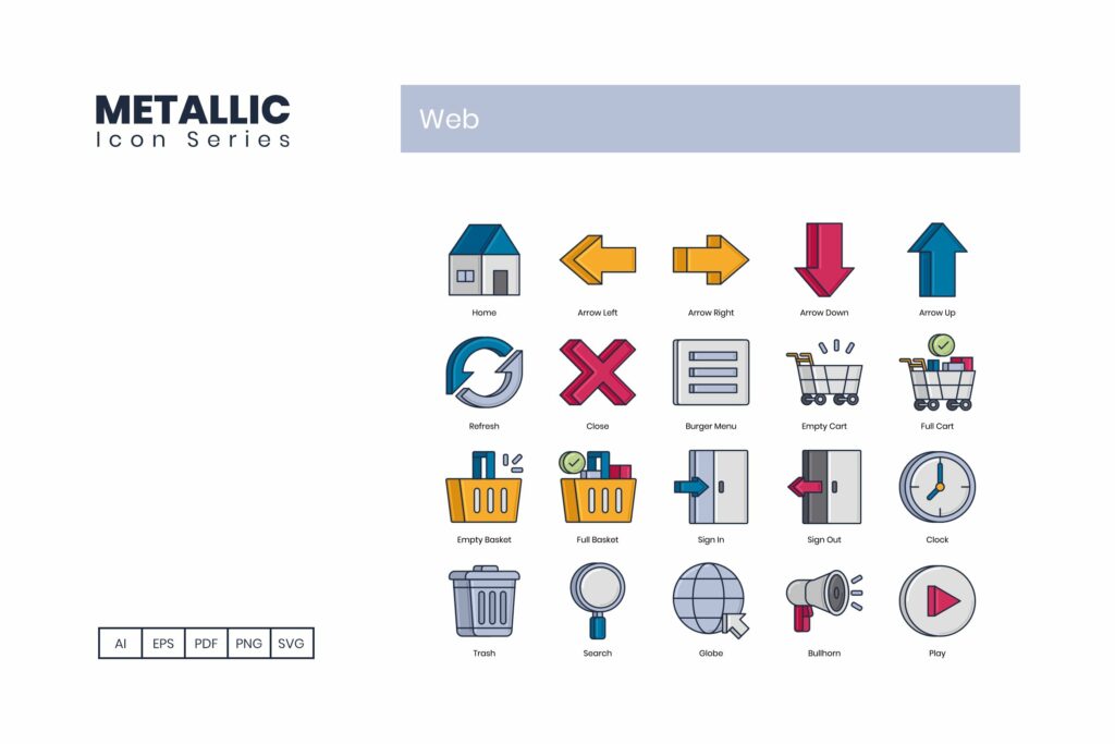 60 Web Icons | Metallic – MasterBundles