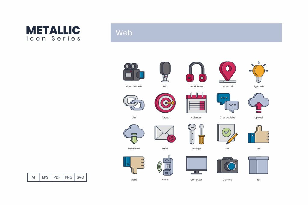 60 Web Icons | Metallic – MasterBundles