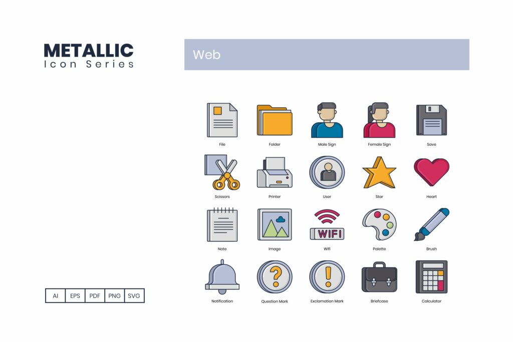 60 Web Icons | Metallic – MasterBundles