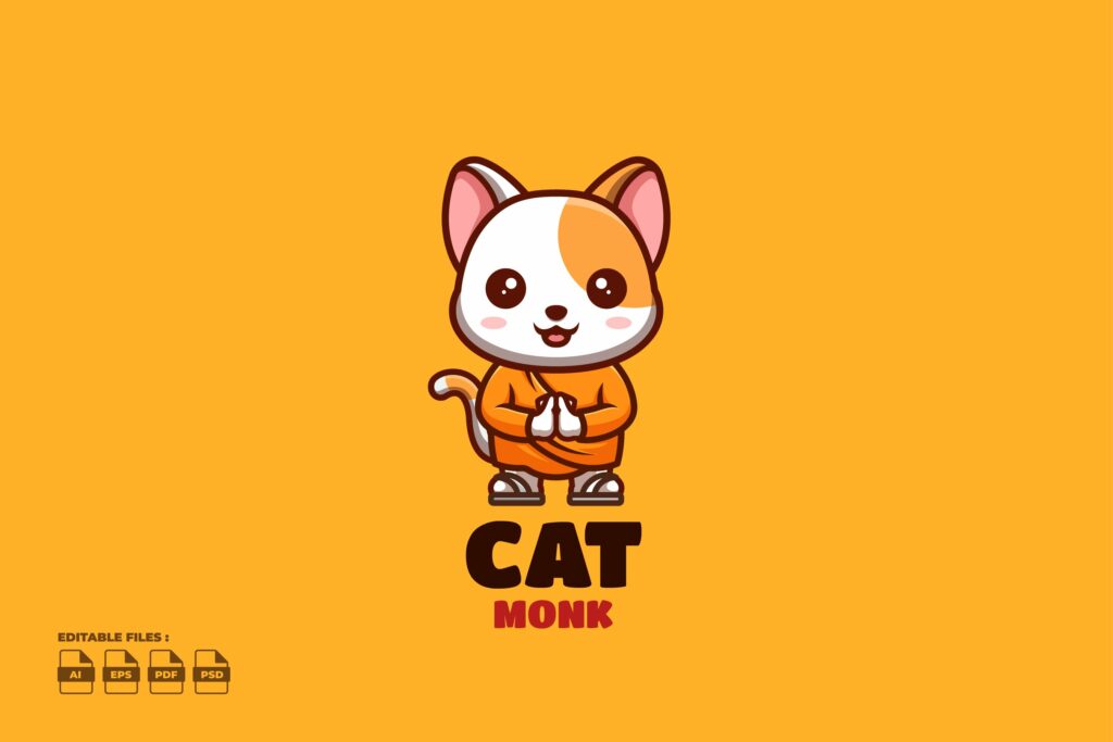 Monk White Cat Cute Mascot Logo – MasterBundles