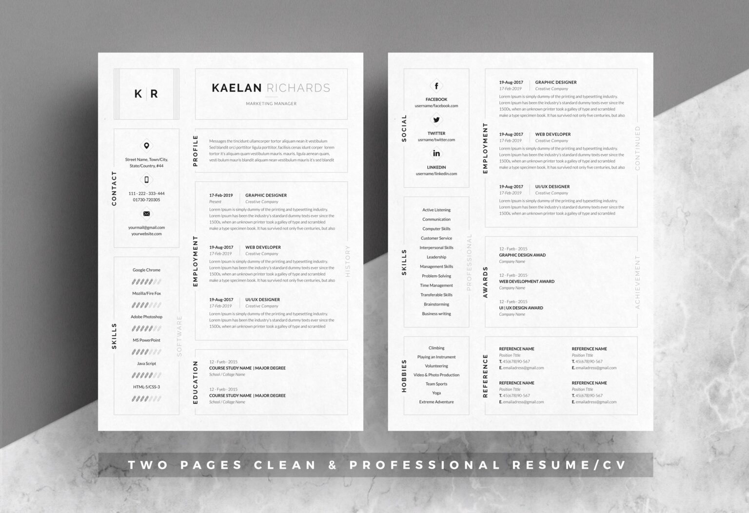 Resume Template Word | Clean Resume – MasterBundles