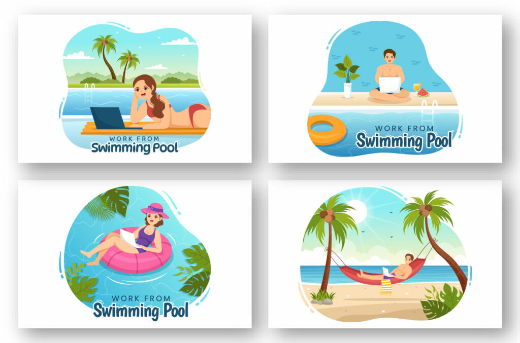 12 Work From Swimming Pool Illustration - MasterBundles