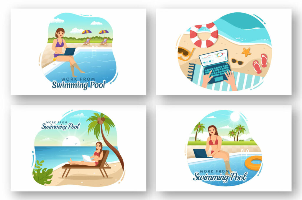 12 Work From Swimming Pool Illustration - MasterBundles