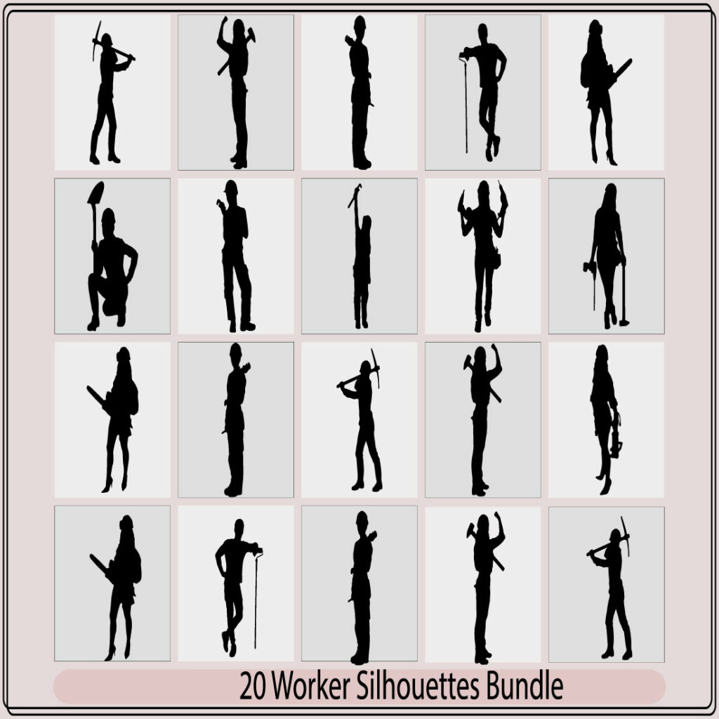 worker black silhouette in various poses art illustration,construction ...