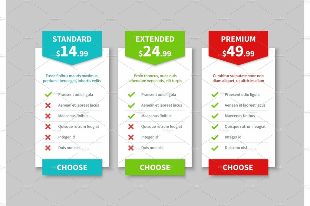 Comparison pricing list. Price plan – MasterBundles