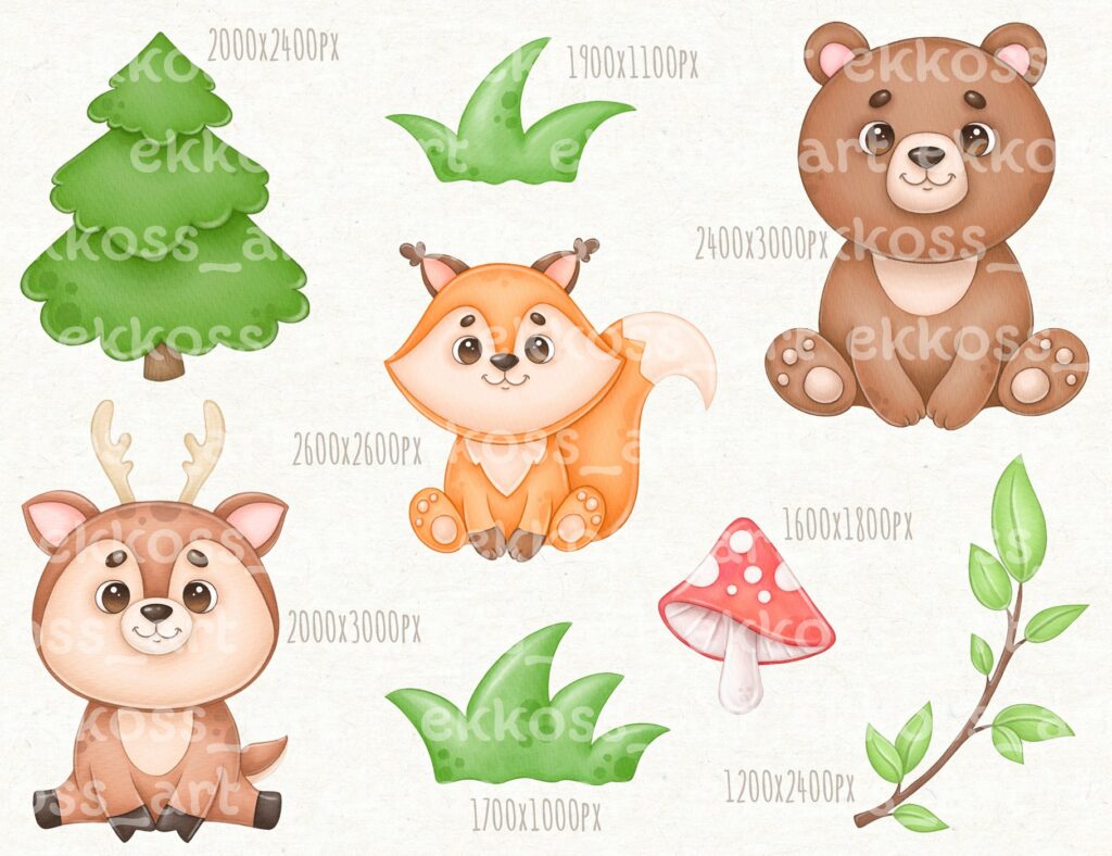 Watercolor Woodland Animals Clipart – MasterBundles