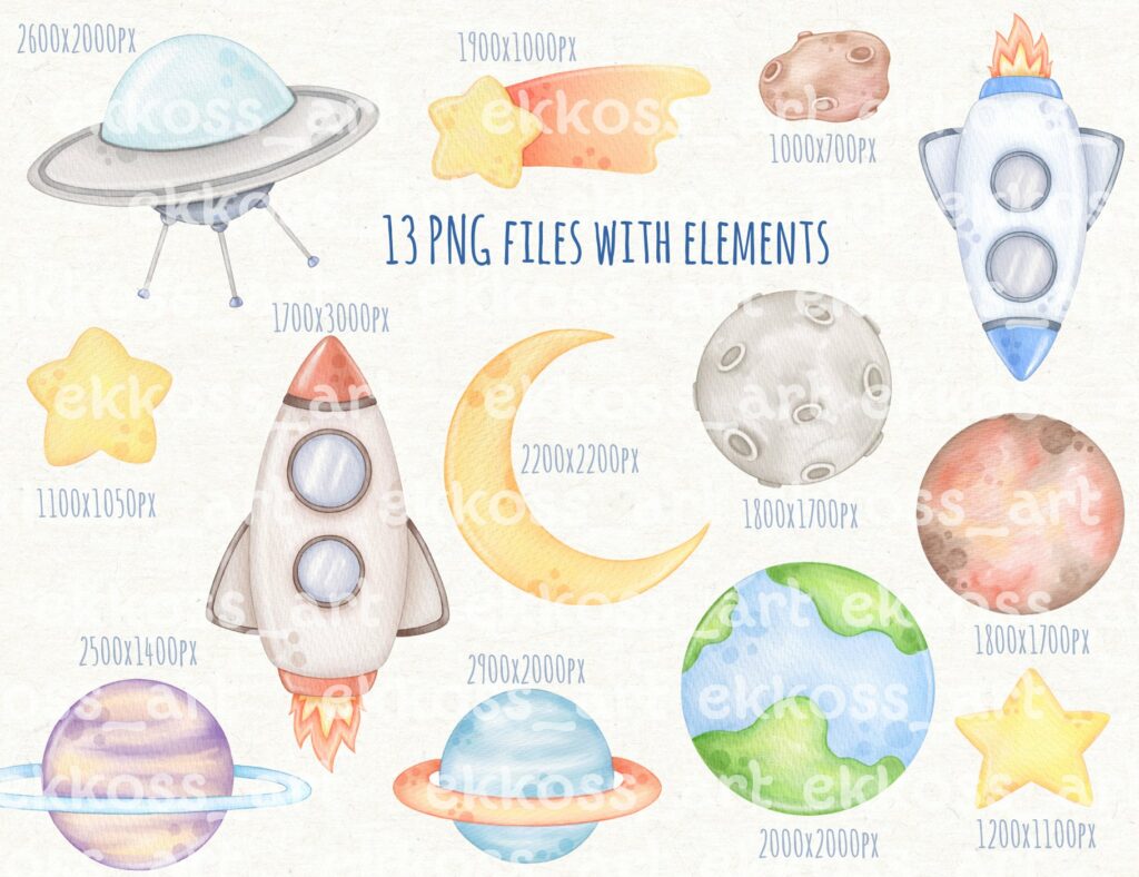 Astronaut & Space Watercolor Clipart – MasterBundles