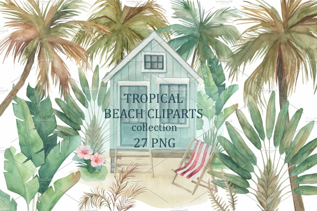 Watercolor Tropical Beach Collection – MasterBundles