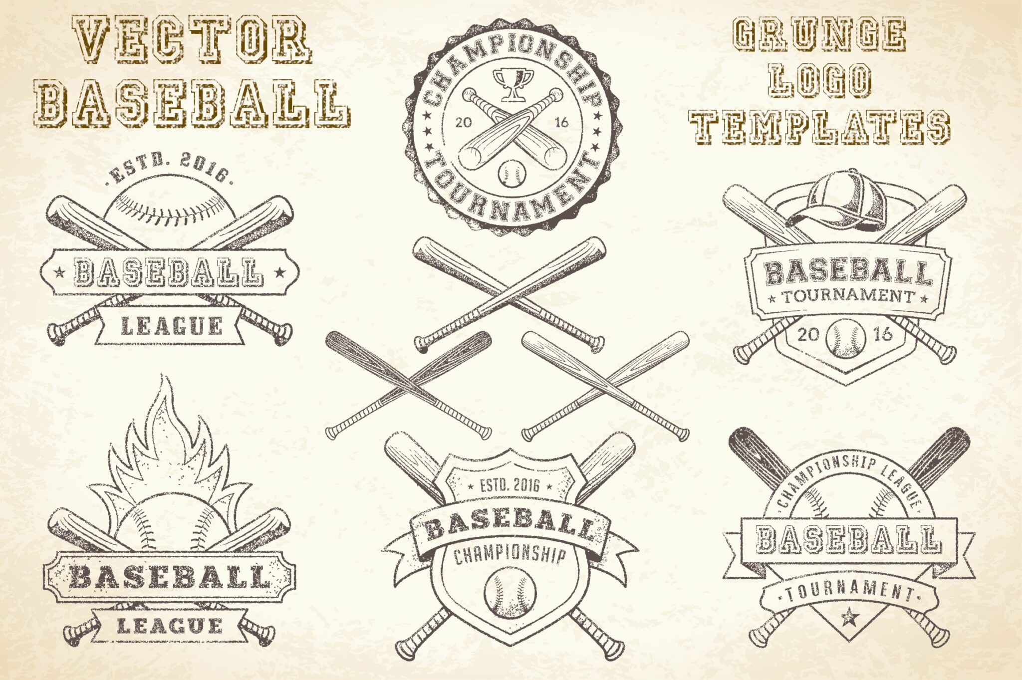 Vector Baseball GrungeLogo Templates – MasterBundles