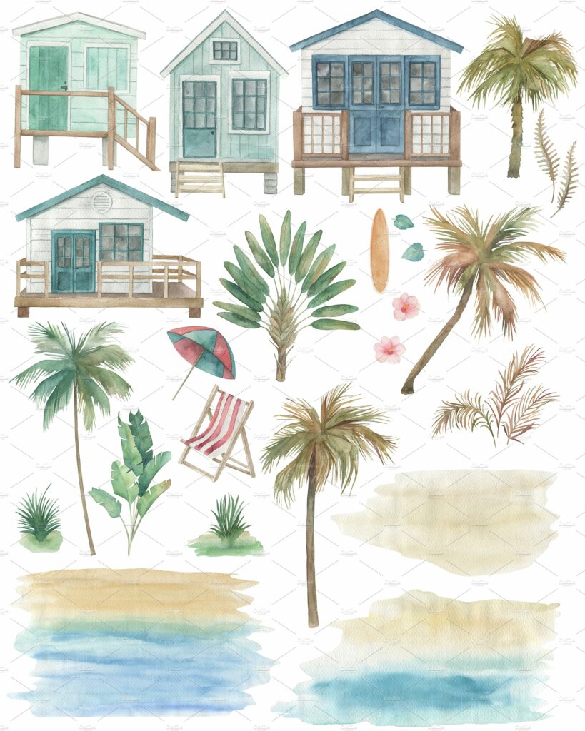 Watercolor Tropical Beach Collection – MasterBundles