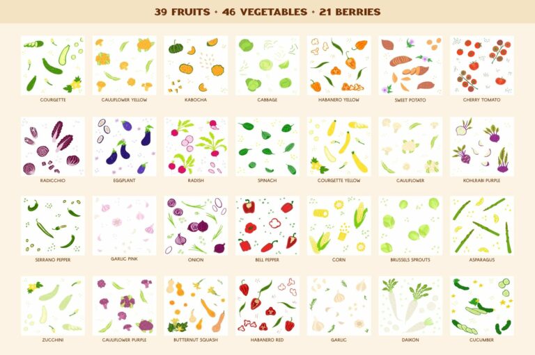 Collection fruits vegetables berries – MasterBundles